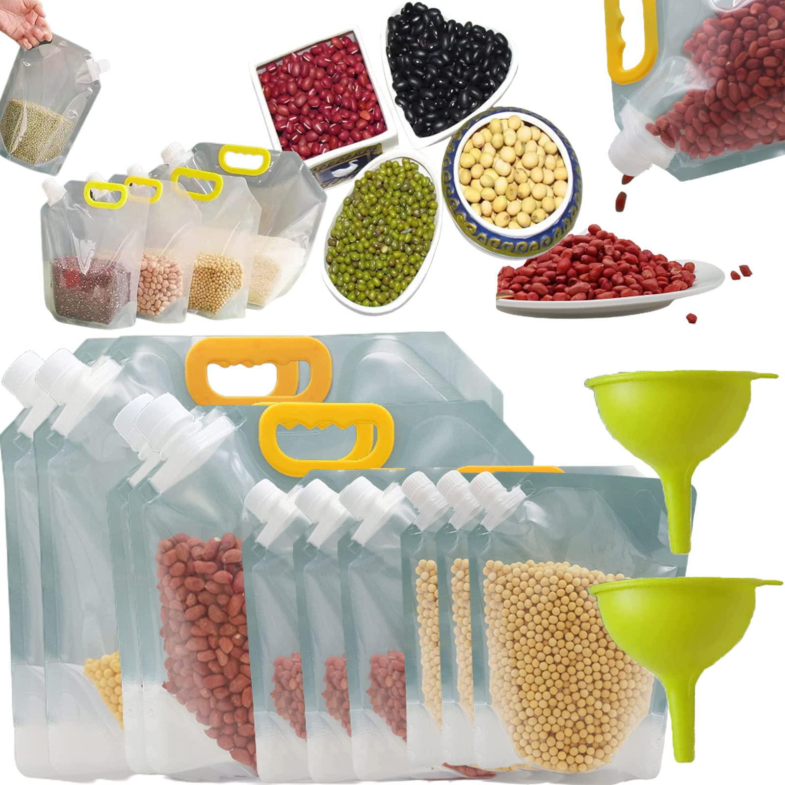 Stand Up Food Storage Pouches, Reusable Clear Grain Storage Suction Bags, Grain Moisture-proof Sealed Bag, Airtight Smell Proof Packaging Baggies, Reusable Produce Bags (3 * 1+3 * 1.5+2 * 2.5+2 * 5)