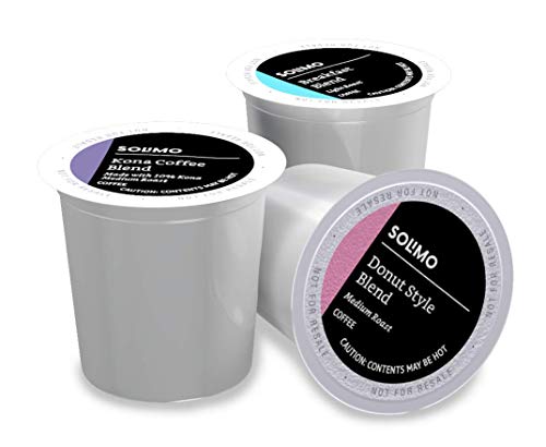 Amazon Brand - 100 Ct. Solimo Variety Pack Light and Medium Roast Coffee Pods (Kona, Breakfast, Donut), Compatible with Keurig 2.0 K-Cup Brewers