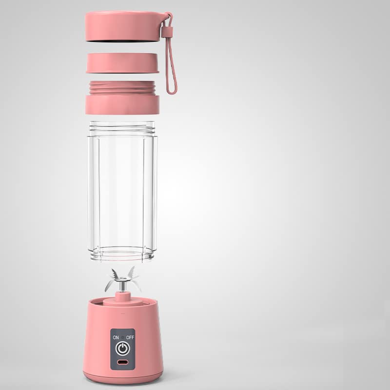 Portable Blender,Portable Juicer,Fruit Mixer - 6 Blades in 3D, 380ml Fruit Mixing Machine with USB Charger Cable(Pink)