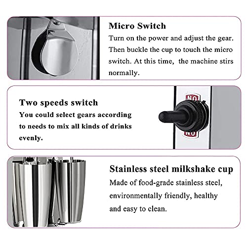 Milkshake Maker Machine Commercial Milk Shake Maker Mixer, Milkshake Machine Electric Drink Mixer, Double Head Milkshake Blender Stainless Steel Two-Speed 110V 180W