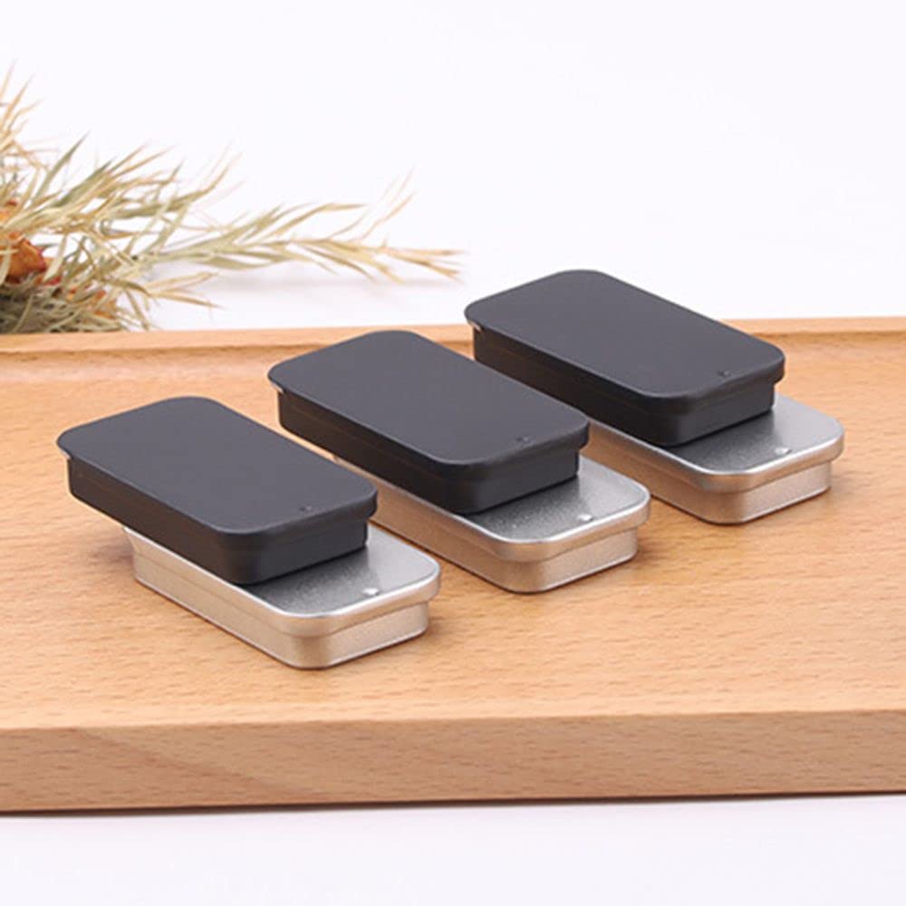 Mini Iron Box Tinplate Push Case Metal Rectangular Mini Tin Box Candy Cases Bins Jar Hinged Containers Small Organizer Box(80x34x10mm,Black)