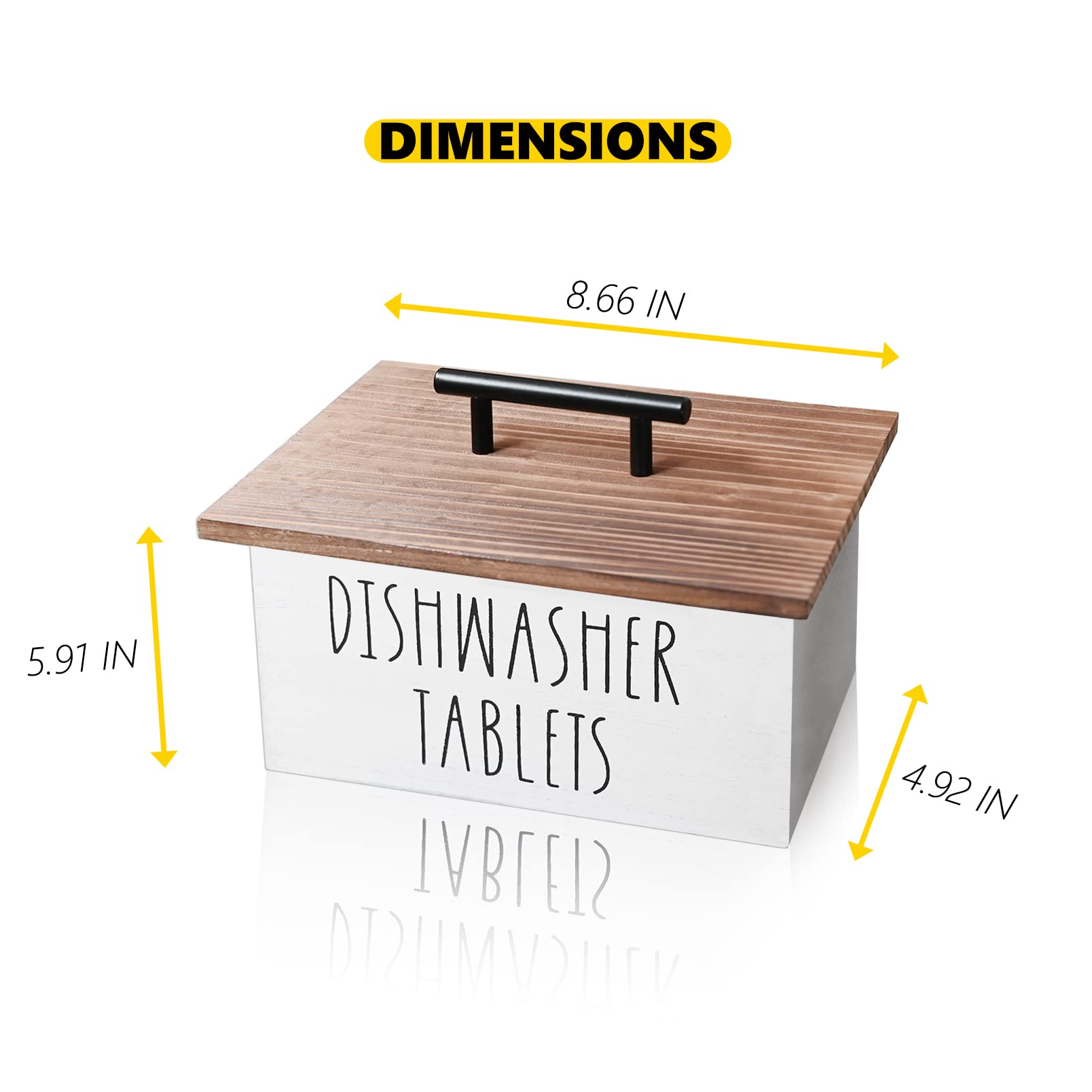 Dishwasher Pod Container, Farmhouse Dishwasher Pods Holder, Kitchen Tablet Organizer, Wood Dishwasher Tablet Dispenser Caddy, Rustic Powder Coated Box with Lid