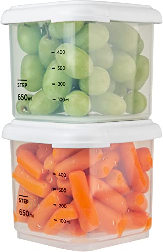 carrotez Stackable Food Storage Containers with Airtight lids, Meal Prep Containers, Portion Control Containers with labels, 16oz, Reusable, Pack of 2