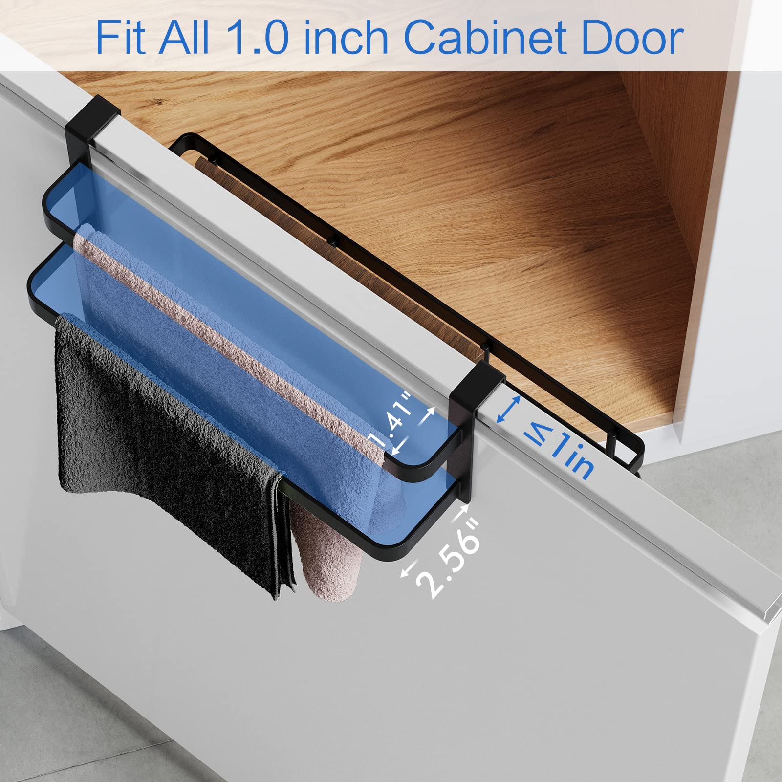 LIVOD 2 Pack Cabinet Door Organizer with 2 Double Towel Bar, Cutting Board Organizer, Kitchen Towel Holder with Foil and Wrap Organizer