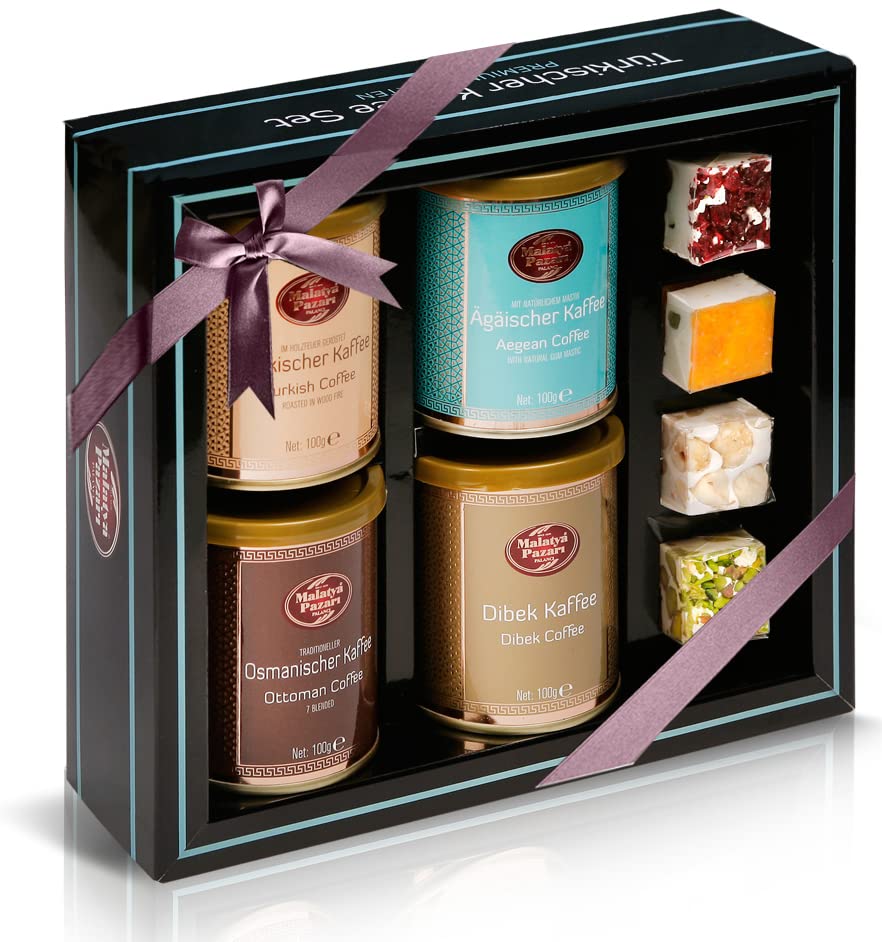 Palanci | Turkish coffee set of 4 | Premium mocha | 400 gr. | Gift set with nougat | ground coffee | 4 varieties Türk kahvesi, Dibek kahvesi, Ege and Osmanli kahvesi | mocha coffee | like espresso