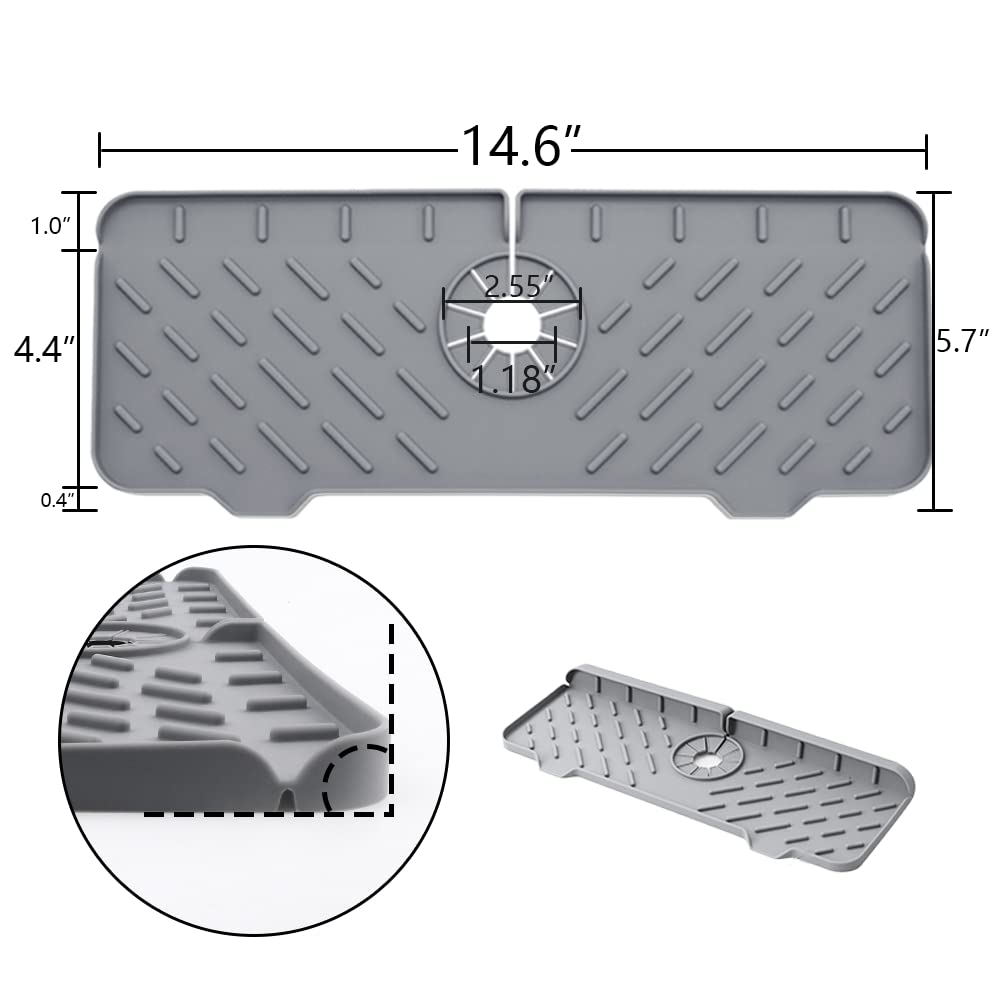 kukifun Silicone Faucet Handle Drip Catcher Tray,Kitchen Sink Faucet Splash Guard,Silicone Tap Drip Tray,Silicone Draining Mat,Kitchen Sink Mat,Silicone Drying Mat,Sink Protector,Gray,A Style
