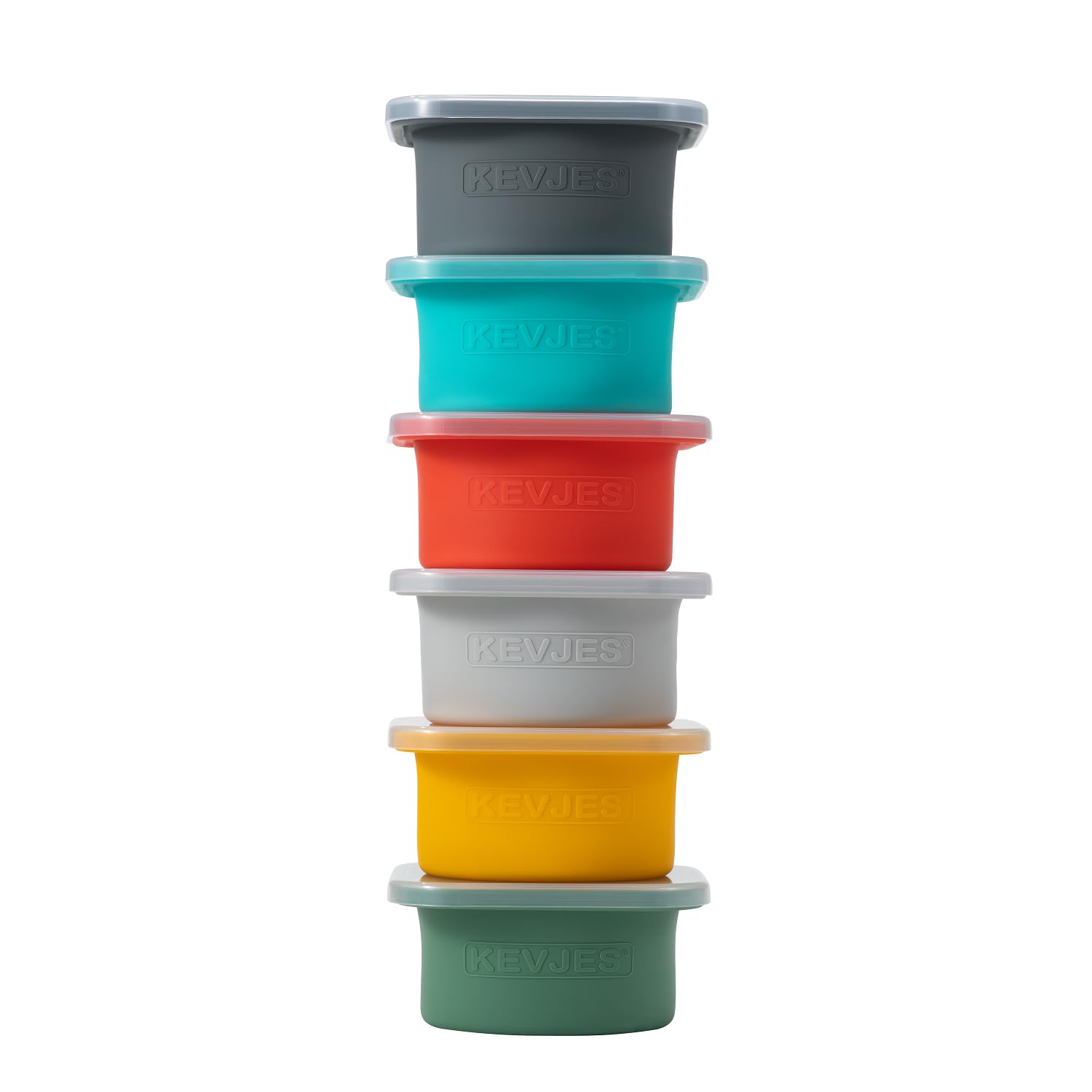 KEVJES Stackable Silicone Pizza Dough Proofing Containers with Lids-500ml portion-6pack (1 Yellow+1 Green+1Blue+1 Gray+1 Space Gray+1 Red)