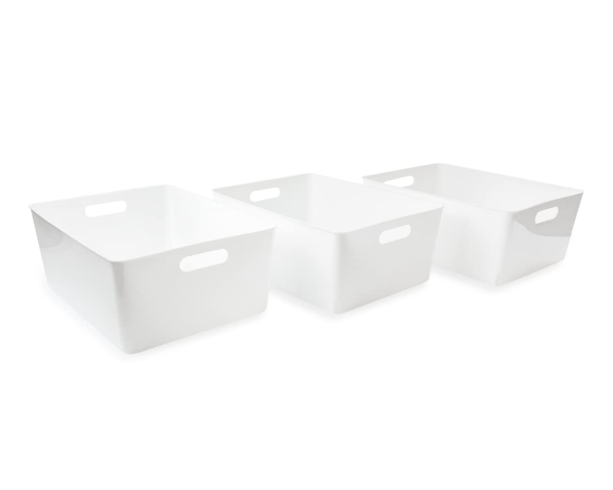 Isaac Jacobs 3-Pack XL White Storage Bin (13.9” x 10.6” x 5.75”) Set w/Cut-Out Handles, Plastic Organizer, Multi-Use, Home, Office, Pantry, Closet, Kitchen