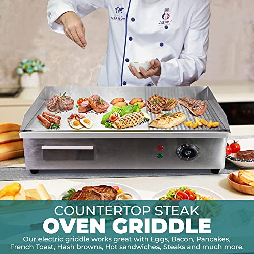 WYZworks Commercial Electric Indoor Grill Countertop Steak Oven Griddle Plancha Adjustable Chef Thermostatic Control Hot Plate 110V