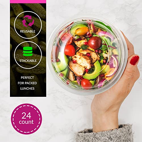 PAMI Deli Plastic Containers With Lids [24-Pack, 24oz] - Small Food Containers For Sauces, Salsas, Dips - BPA-Free, Microwave & Freezer Safe Food Storage Pots- Clear Meal Prep Condiment Containers