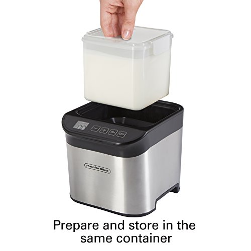 Proctor Silex Regular or Greek Yogurt Maker Machine with LCD Display, BPA-Free Storage Container, 32 oz, Stainless Steel (86300)