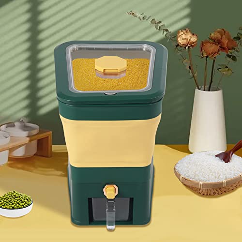 Rice Food Storage Containers, Collapsible 11.6 to 26 Lbs Rice Dispenser with Airtight Locking Lid, Grain Container Food Storage Bin for Kitchen, Dog Pet Cat Flour Sugar Kitchen Pantry Holder