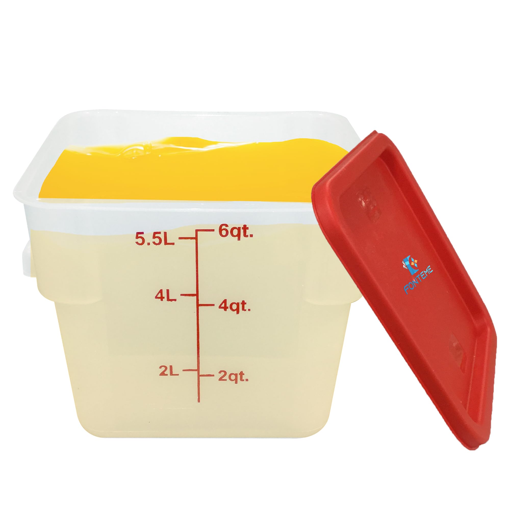 Fonteme Polypropylene Square Food Storage Container - 6 Qt | Translucent Plastic Food Container with Red Lid & Easy-to-Read Measurements | BPA-Free and Dishwasher Safe | Keeps Food Fresh and Safe