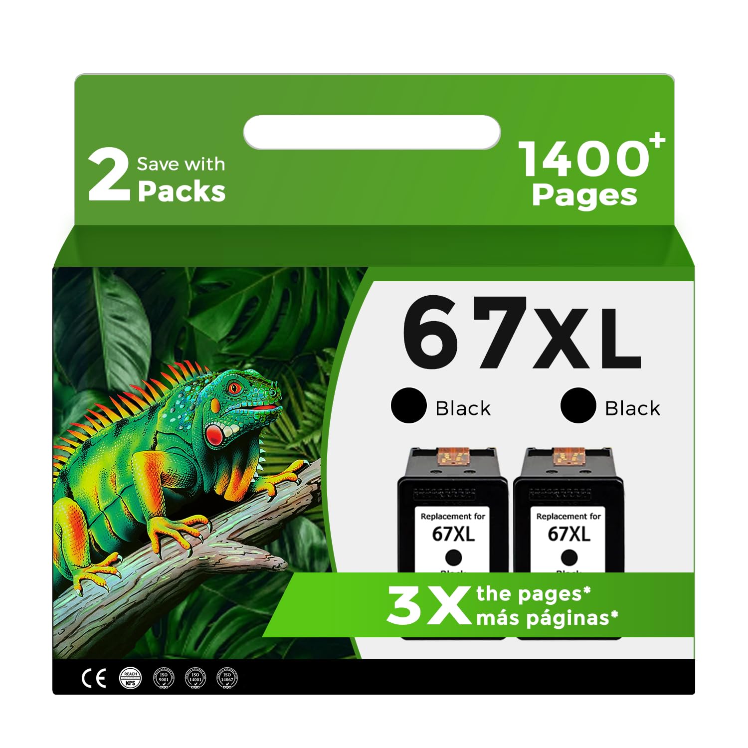 Relcolor Remanufactured HP 67XL 67 XL Black 2 Pack Ink Cartridge for 2700 2700e 2752 2752e 2755 2755e 4100 4100e 4152e 4155 4155e 6000 6055e 6055 6400 6458 6452 6458e 6455 6455e Printer HP67 HP67XL