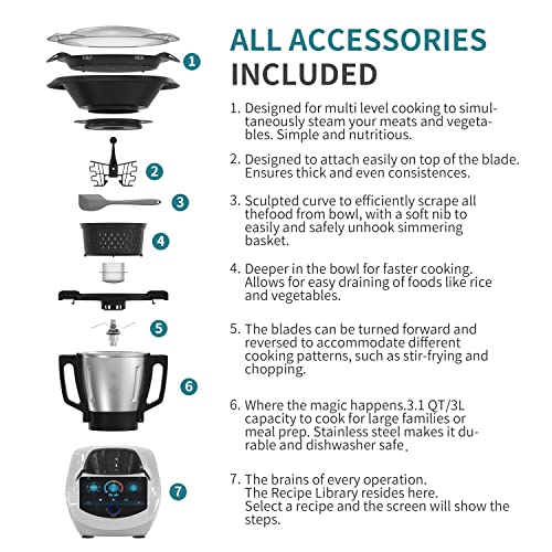ChefRobot Smart Food Processor, All-In-One Multicooker and Cooking Robot with Guided Recipes, WiFi Built-In Self-cleaning, Chopper, Steamer, Juicer, Blender, Boil, Knead, Weigh