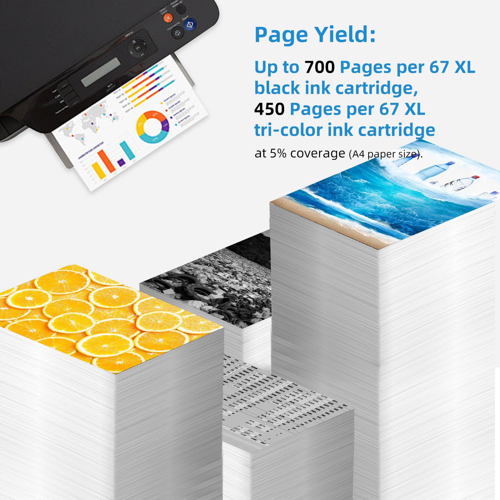 Relcolor Remanufactured HP 67XL 67 XL Black 2 Pack Ink Cartridge for 2700 2700e 2752 2752e 2755 2755e 4100 4100e 4152e 4155 4155e 6000 6055e 6055 6400 6458 6452 6458e 6455 6455e Printer HP67 HP67XL