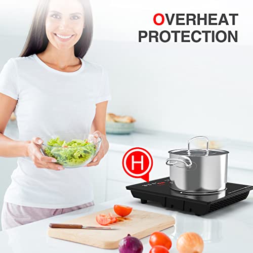 QTYANCY Portable Induction Cooktop, 110V Electric Cooktop Countertop Burner with LED Touch Screen, Overheat Protection Function Hot Plate, 9 Power and Temperature , Black Crystal Glass Surface, Timer and Safety Lock