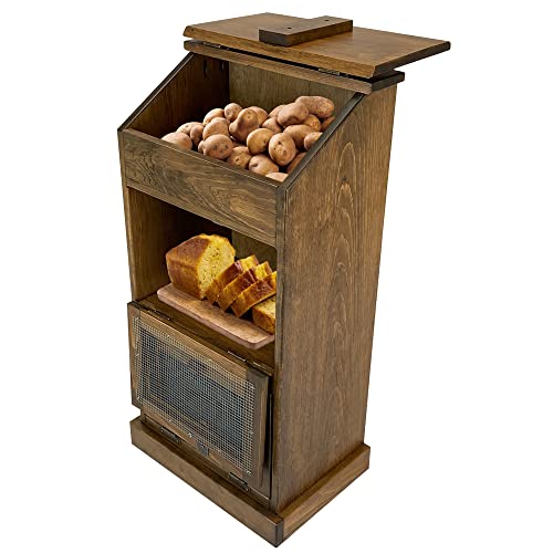 Peaceful Classics Potato Storage Wood Box, Wooden Bread Storage Bins, Decorative Potato and Onion Storage Bin, Potato Bin w/Grocery Section, Wooden Vegetable Storage for Kitchen Pantry, Special Walnut