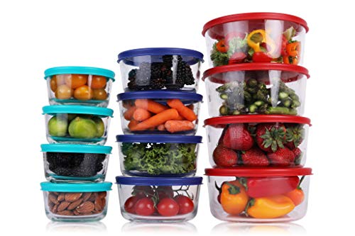 BOVADO USA 2 Cup Glass Food Storage Containers (6 Pack) | Nonpourous Dishwasher, Freezer & Oven Safe Glass, Easy-Clean | Red Lids