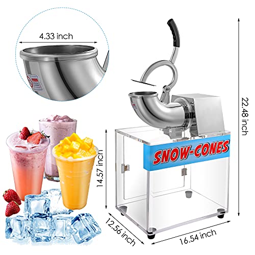 250W Electric Stainless Ice Shaver Machine 440 LBS/H Snow Cone Machine Commercial 110V Snow Cone Maker Ice Crusher with Safety On,Off Switch for Family,Restaurants Bars