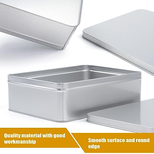Empty Metal Tins Box with Lid,6 Pack Stainless steel Tins Cans Storage Container for Treats, Gifts, Candle, Favors and Crafts, Silver (7 x 4.3 x 2.2 Inches)