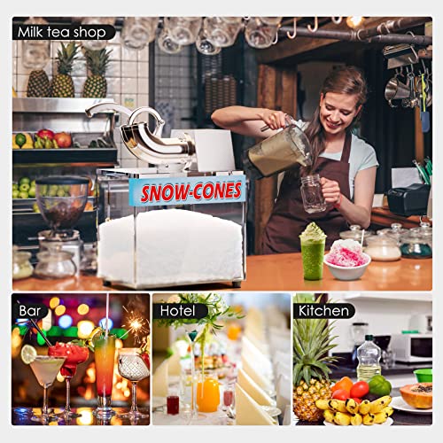 250W Electric Stainless Ice Shaver Machine 440 LBS/H Snow Cone Machine Commercial 110V Snow Cone Maker Ice Crusher with Safety On,Off Switch for Family,Restaurants Bars