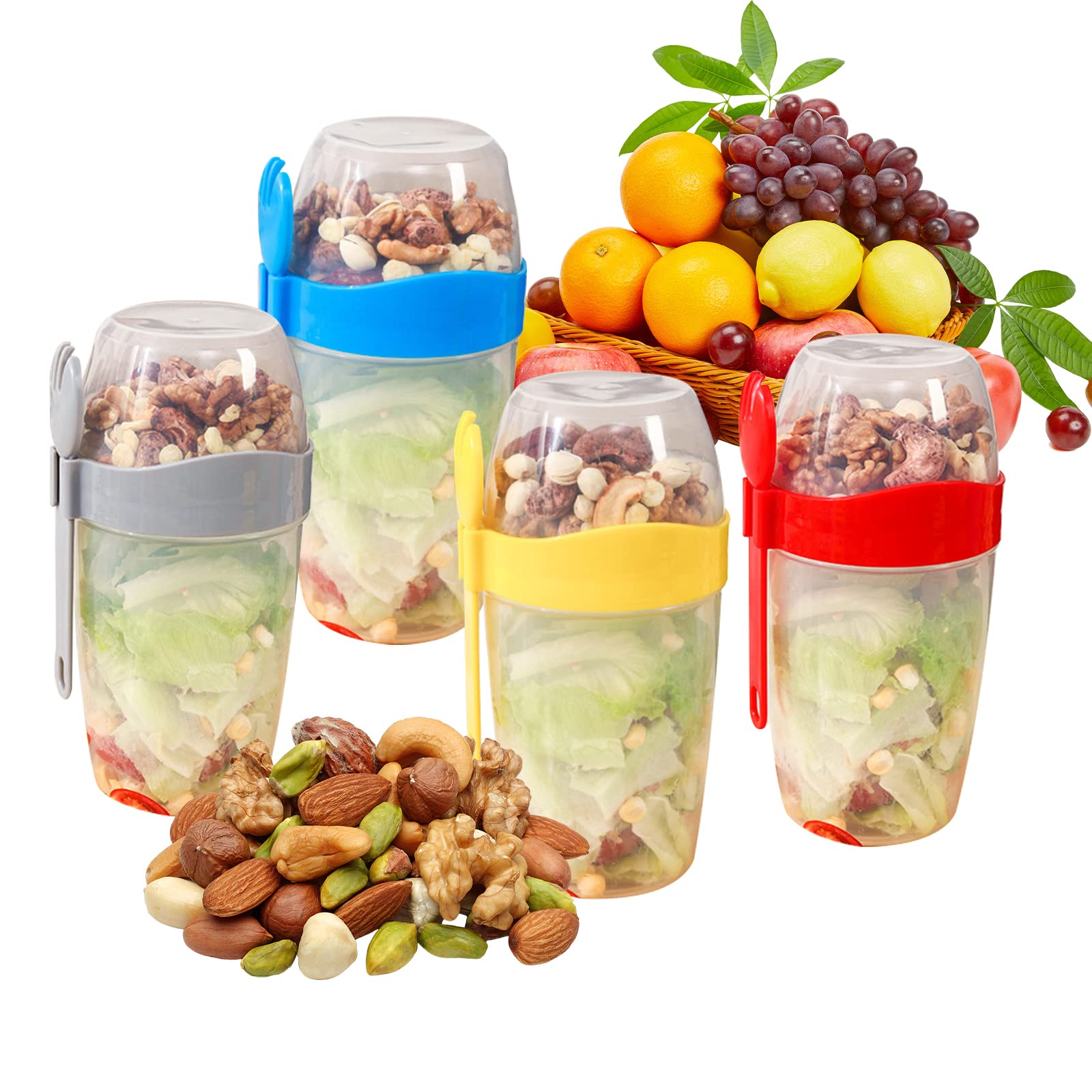 ABEFHELM 4 Pack Breakfast On The Go Cups Cereal Yogurt Cups with Lids and Spoon Reusable Oatmeal Cup for Breakfast, Cereal, Milk, Fruit, Small Snacks