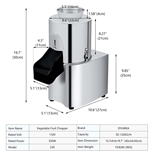 DIYAREA Electric Vegetable Fruit Chopper,550W 110V Commercial Veggies Slicer Grinder Processor Machine with Outlet Baffle for Commercial and Domestic Use