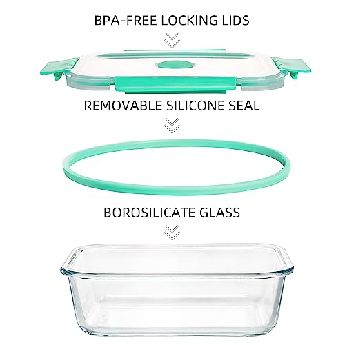 YANGNAY 10 Pack Glass Meal Prep Containers with Steam Vent, Food Storage Containers with Airtight Lids, Dishwasher/Microwave/Oven/Freezer Safe Glass Containers for Leftovers (Green)