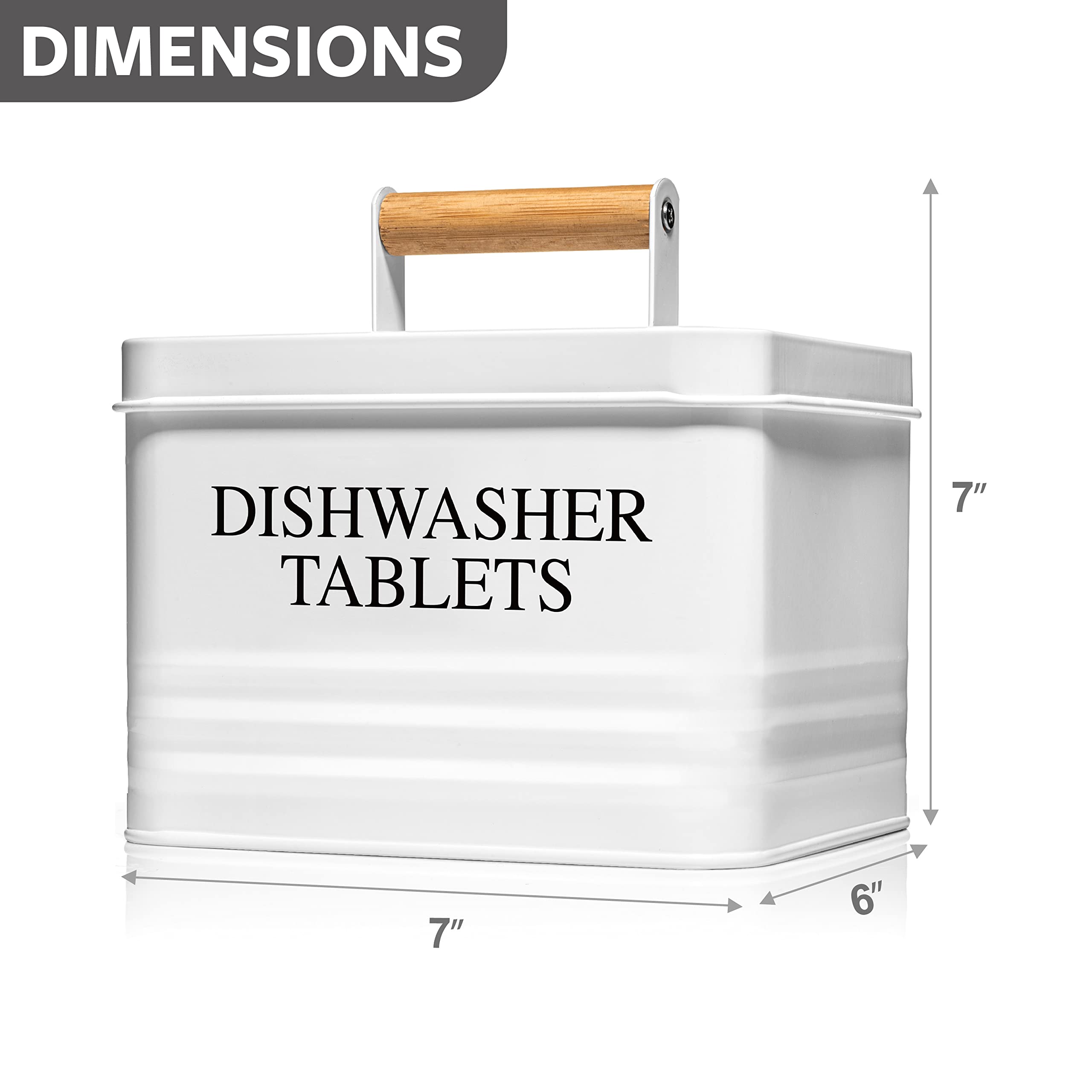Calindiana Modern Farmhouse Metal Dishwasher Pods Container Holder with Lid for Kitchen Organization and Storage, Kitchen Essentials Decor Accessories, White