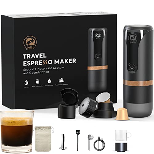 RECAFIMIL Portable Coffee Maker: 12V Travel Espresso Machine 12W, 9 Bar Pressure 2400mAh Rechargeable Battery for Camping, Driving, Home and Office (Machine Holder Portable)