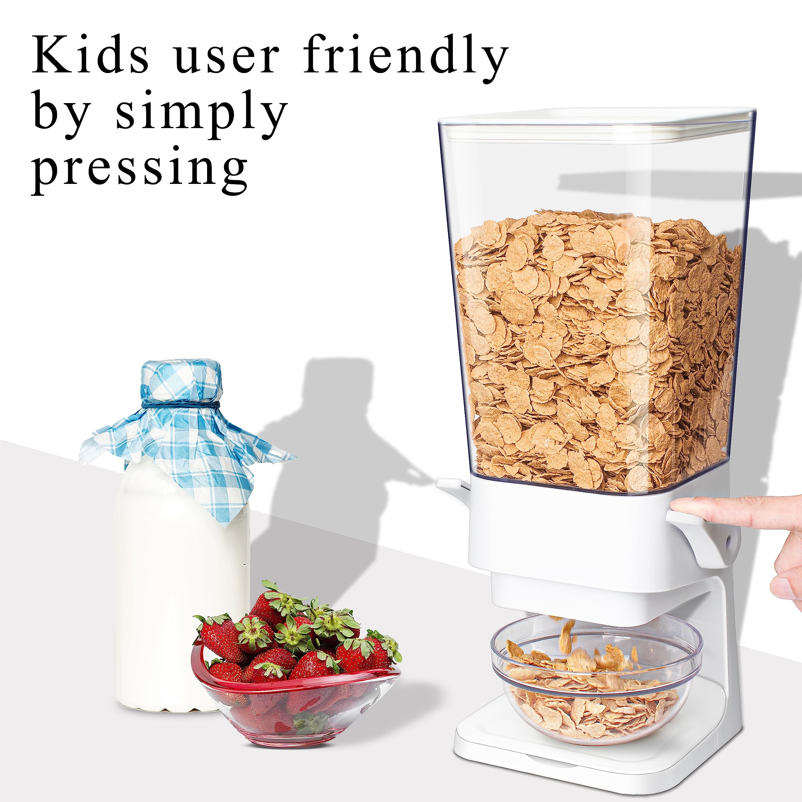 Cereal Dispenser Countertop, 5L Cereal Containers Storage Dispenser for Pantry, Large Dry Food Cereal Dispenser, Not Easy to Crush Cereal, Can Hold Oatmeal, Candy, Snack, Grain, Pet Food (White, 1Pc)