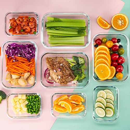 YANGNAY 10 Pack Glass Meal Prep Containers with Steam Vent, Food Storage Containers with Airtight Lids, Dishwasher/Microwave/Oven/Freezer Safe Glass Containers for Leftovers (Green)