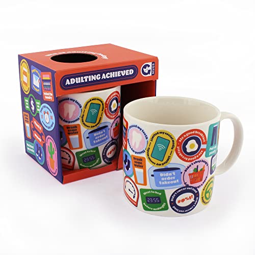 Adulting Achieved 14oz Ceramic Mug Happy Colorful Bright Coffee Tea Cup Congratulations Gift