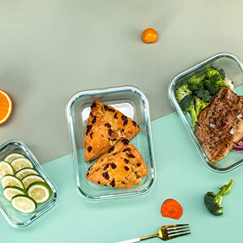 YANGNAY 10 Pack Glass Meal Prep Containers with Steam Vent, Food Storage Containers with Airtight Lids, Dishwasher/Microwave/Oven/Freezer Safe Glass Containers for Leftovers (Green)
