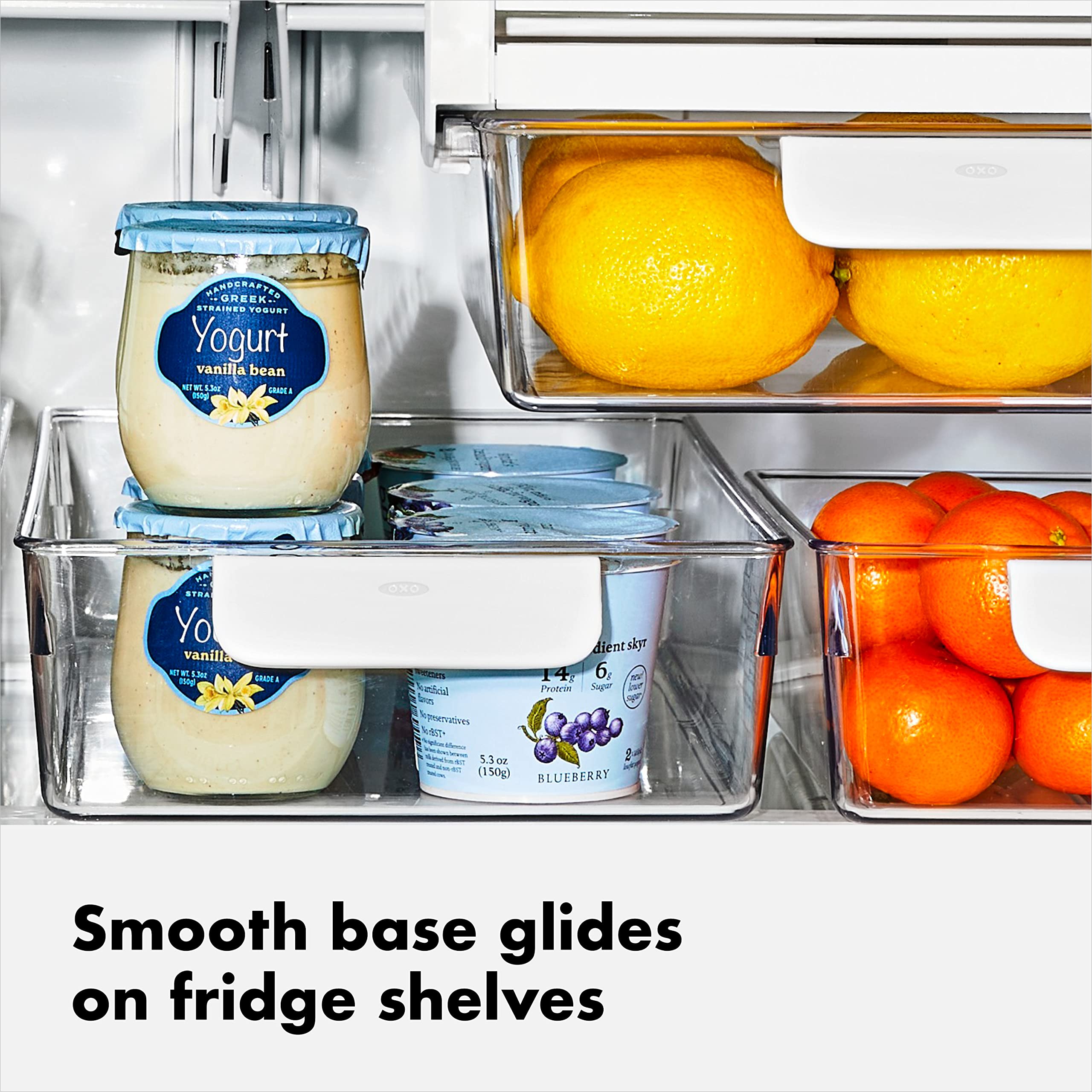 OXO Good Grips Fridge Organization Bin 5 in x 14 in - for Yogurt Cups, Small Produce, Berry Bins and More