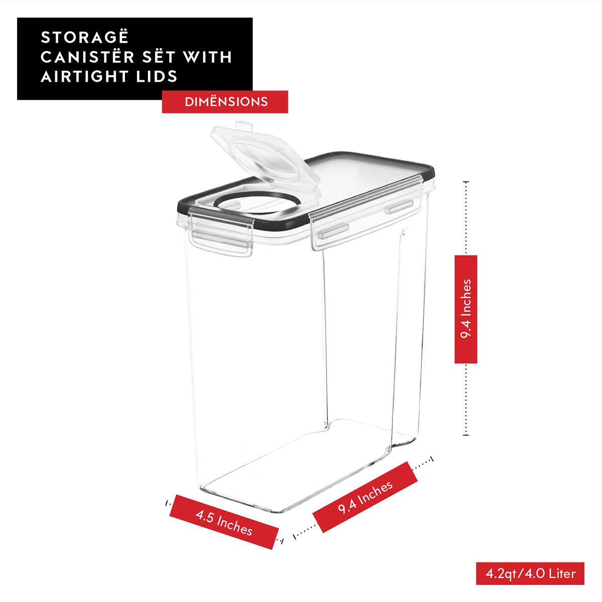 DWËLLZA KITCHEN Cereal Containers Storage Set - Cereal Dispenser Airtight Food Storage Container BPA-Free 4 Pc (135.2oz) Pantry Organization and Storage 8 Labels 1 Marker, Canister for Sugar & Flour