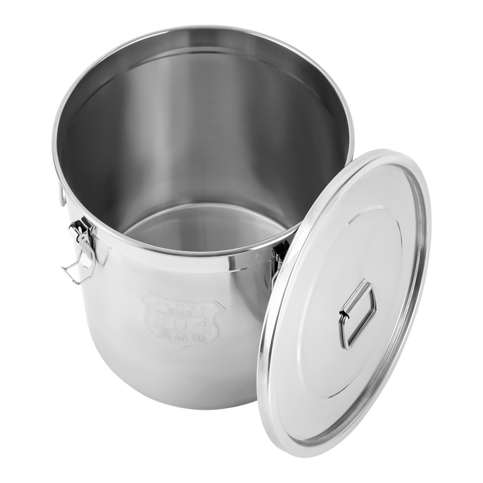 DYNAMI 304 Stainless Steel Airtight Canister,48L/12.7Gal Large Canisters Container with Lids and Sturdy Locking Clamp,Bucket Food Storage Containers for Rice, Flour, Grain, Coffee Bean (48L)