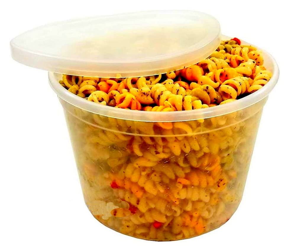PACTOGO 64 oz (1/2 Gallon) Heavy Duty Round Plastic Deli Soup Containers with Lids, For Meal Prep Containers | BPA Free | Stackable | Leakproof | Microwave/Dishwasher/Freezer Safe (Pack of 5 Sets)