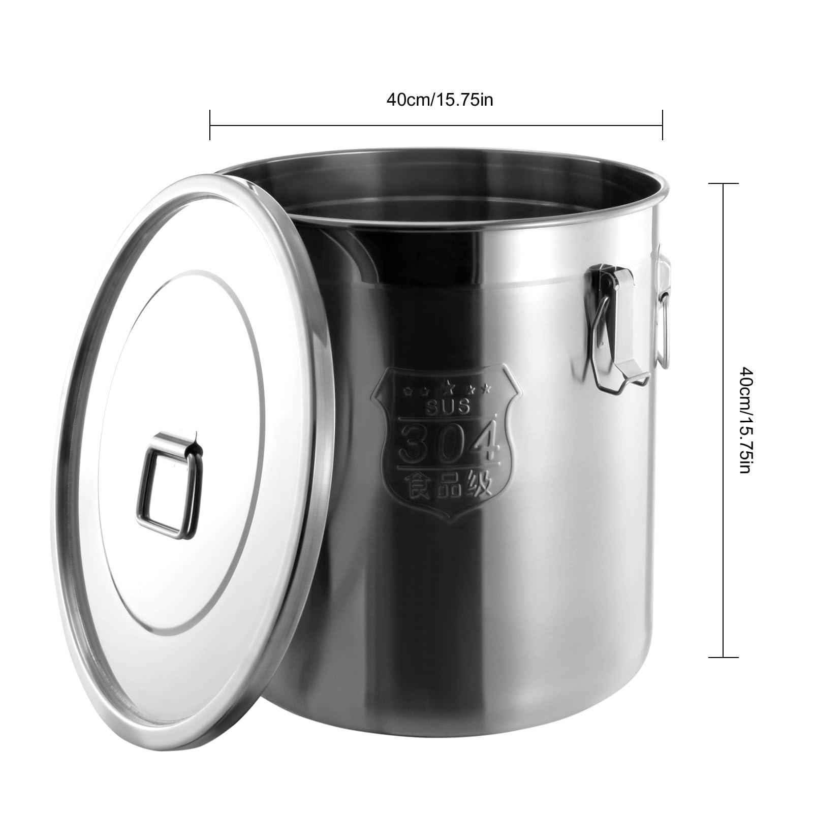 DYNAMI 304 Stainless Steel Airtight Canister,48L/12.7Gal Large Canisters Container with Lids and Sturdy Locking Clamp,Bucket Food Storage Containers for Rice, Flour, Grain, Coffee Bean (48L)