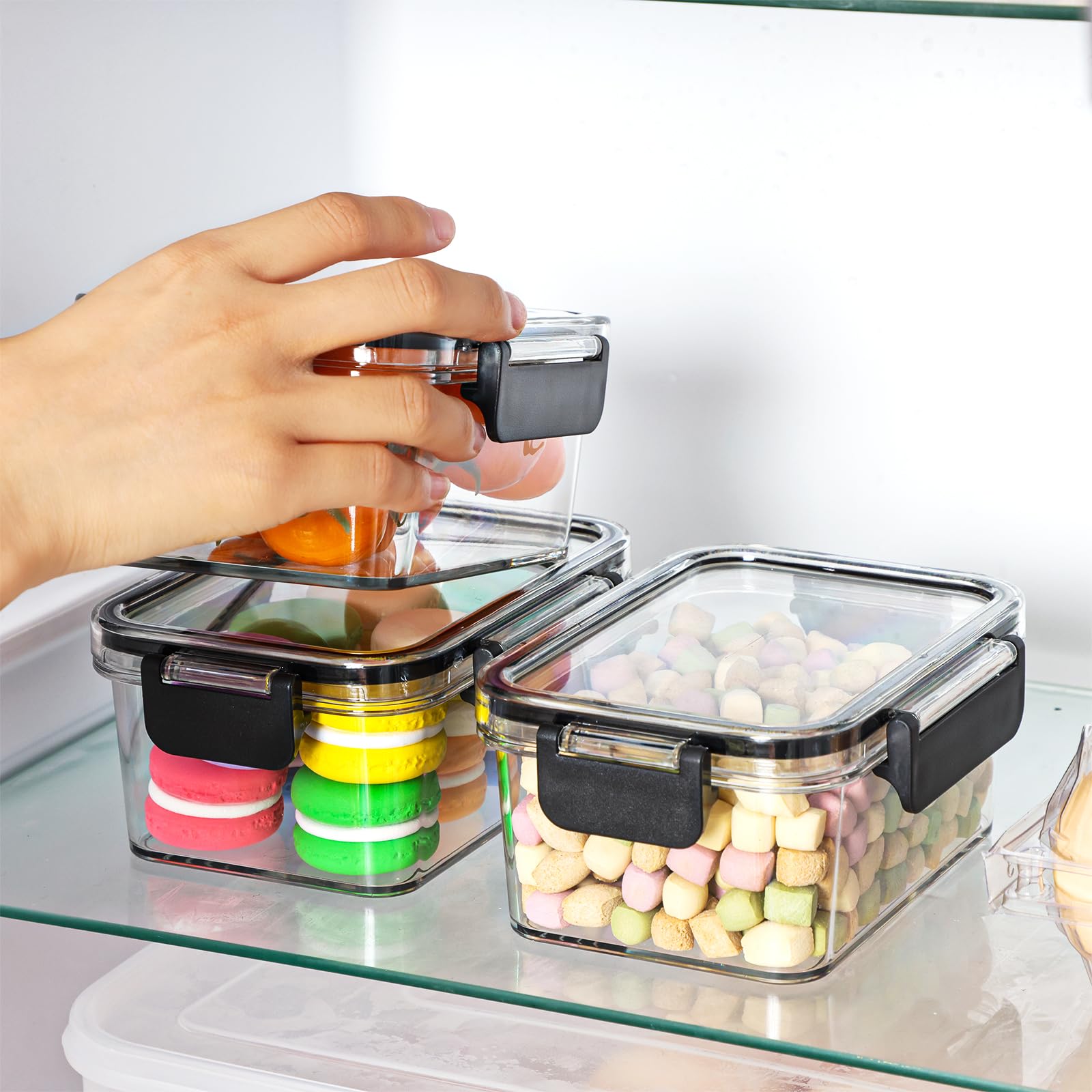 Moretoes 3pcs 450ml Airtight Food Storage Containers with Lids, Plastic Stacktable Storage Meal Prep Lunch Containers (3 Containers, 3 Lids)