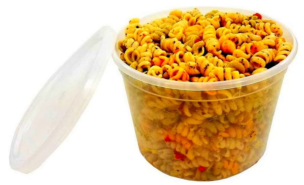 PACTOGO 64 oz (1/2 Gallon) Heavy Duty Round Plastic Deli Soup Containers with Lids, For Meal Prep Containers | BPA Free | Stackable | Leakproof | Microwave/Dishwasher/Freezer Safe (Pack of 5 Sets)