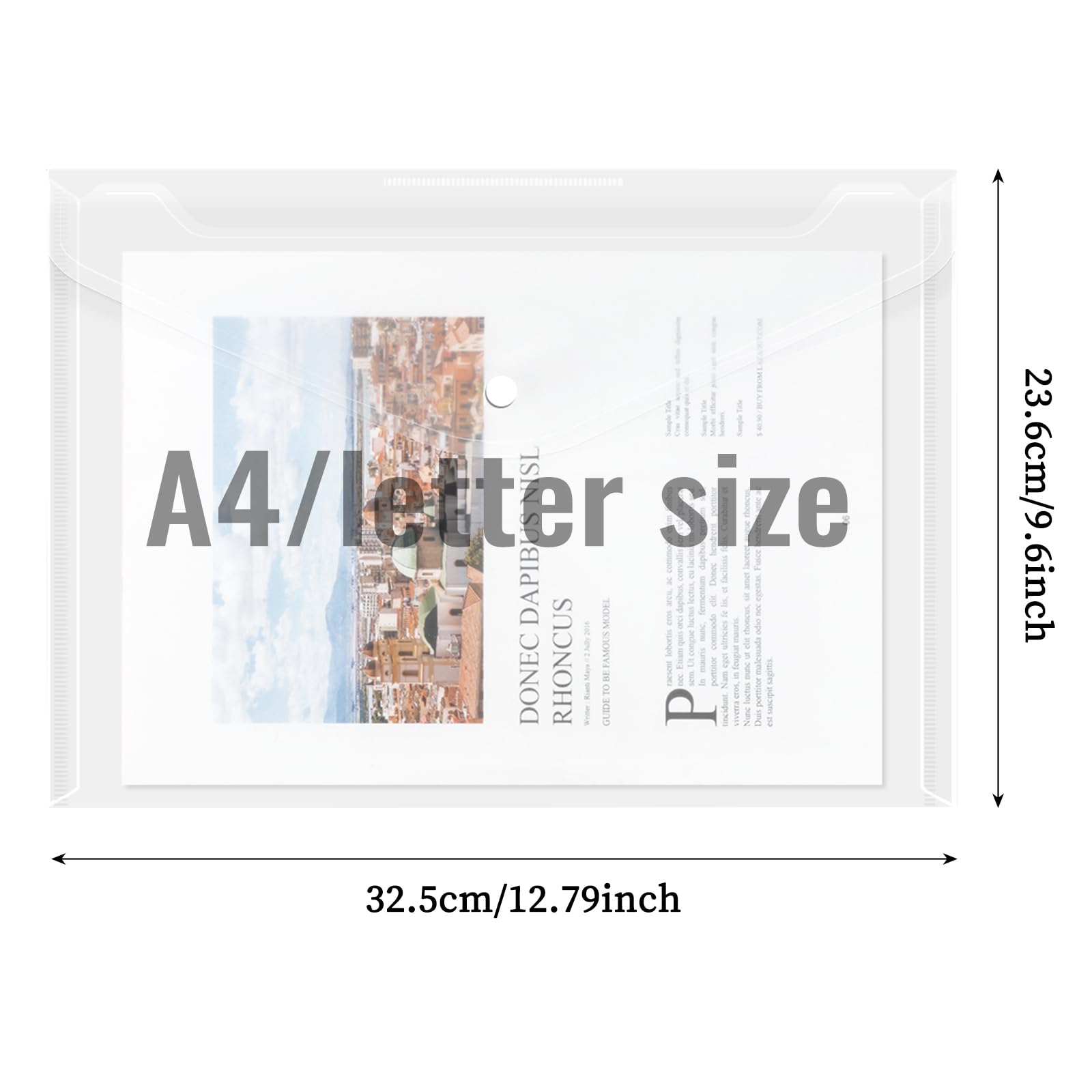 EOOUT 50pcs Plastic Envelopes with Button Snap Closure, Clear Plastic Poly Envelope, Folders for Documents, Waterproof Plastic File Folder, Letter Size, A4 Size, for School and Office Supplies