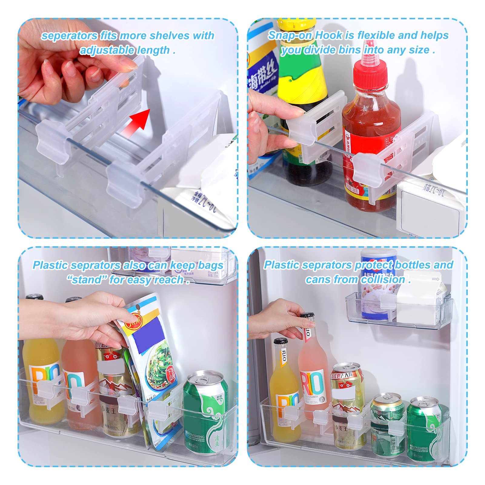 Simfree 12 PACKS refrigerator dividers,refrigerator dividers for shelves,Plastic Refrigerator Dividers Organizer,Expandable from 2.5-4.3 inches drawer dividers for refrigerator drawer,Kitchen Storage