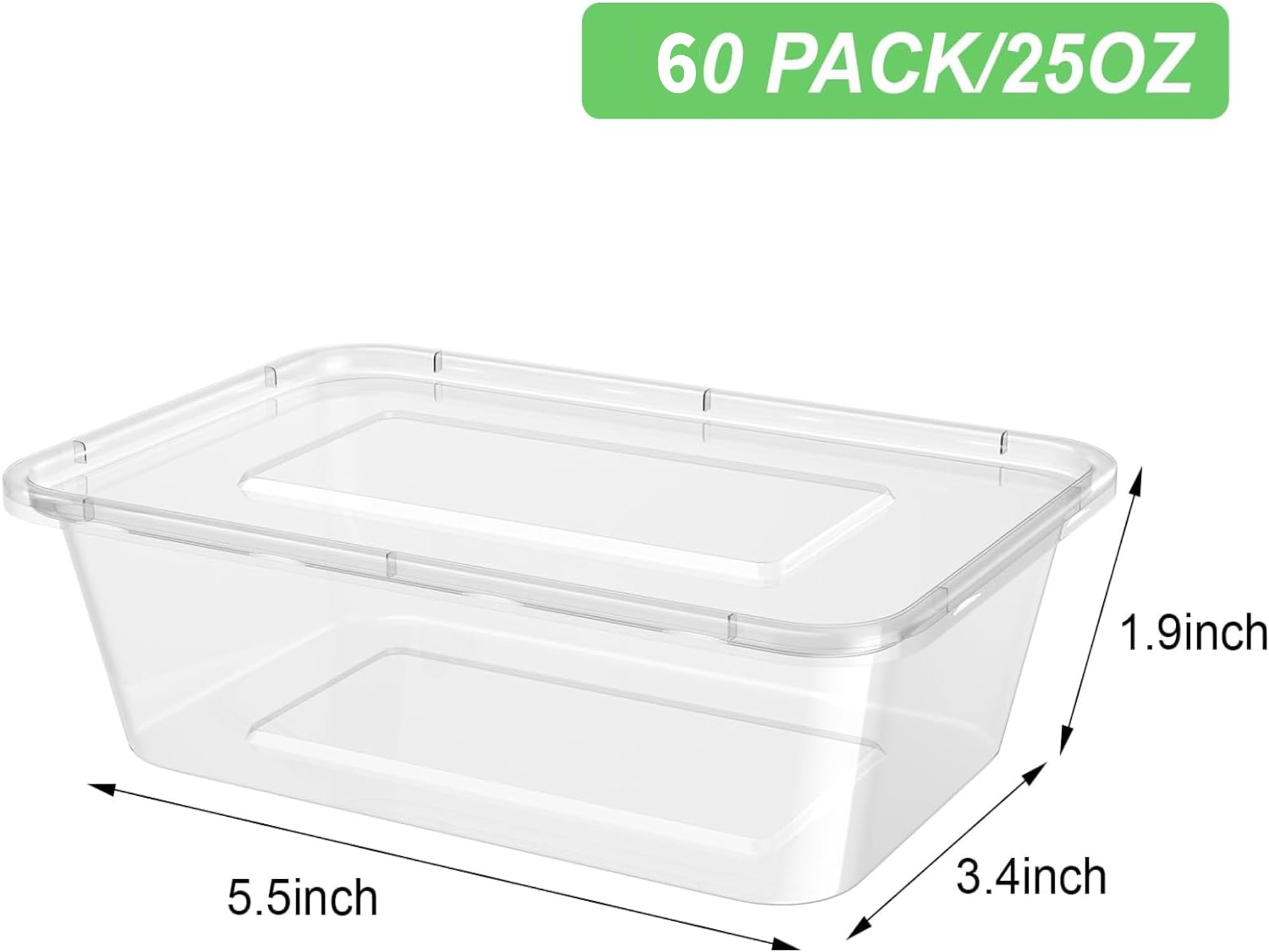 Bokon 25 oz Plastic Meal Prep Container with Lids Disposable Clear Lunch Containers Stackable Food Storage Container Box Spill proof for salad snack Microwave Dishwasher Freezer Safe(60 Pcs)