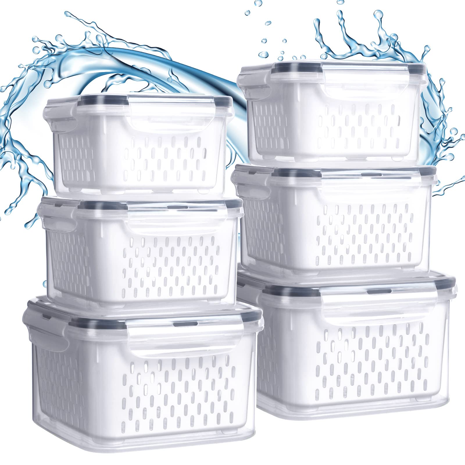 6 Pcs Fruit Storage Containers for Fridge, Food Storage Containers Berry Produce Fridge Organizer with Removable Colander Keep Fruits, Vegetable, Veggie, Meat Fresh Longer(Small, Medium, Large)