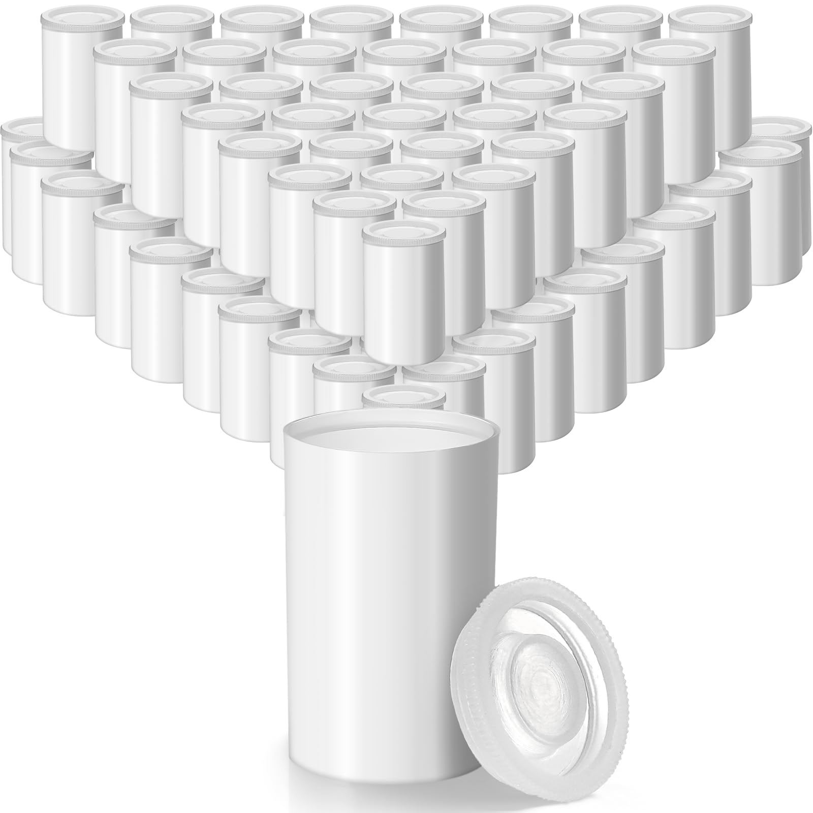 JOVITEC 200 Pcs Plastic Film Canister Holder 35 mm Empty Camera Reel Containers Storage Containers Case with Lids for Small Accessories Fish Hook Film Beads (White)