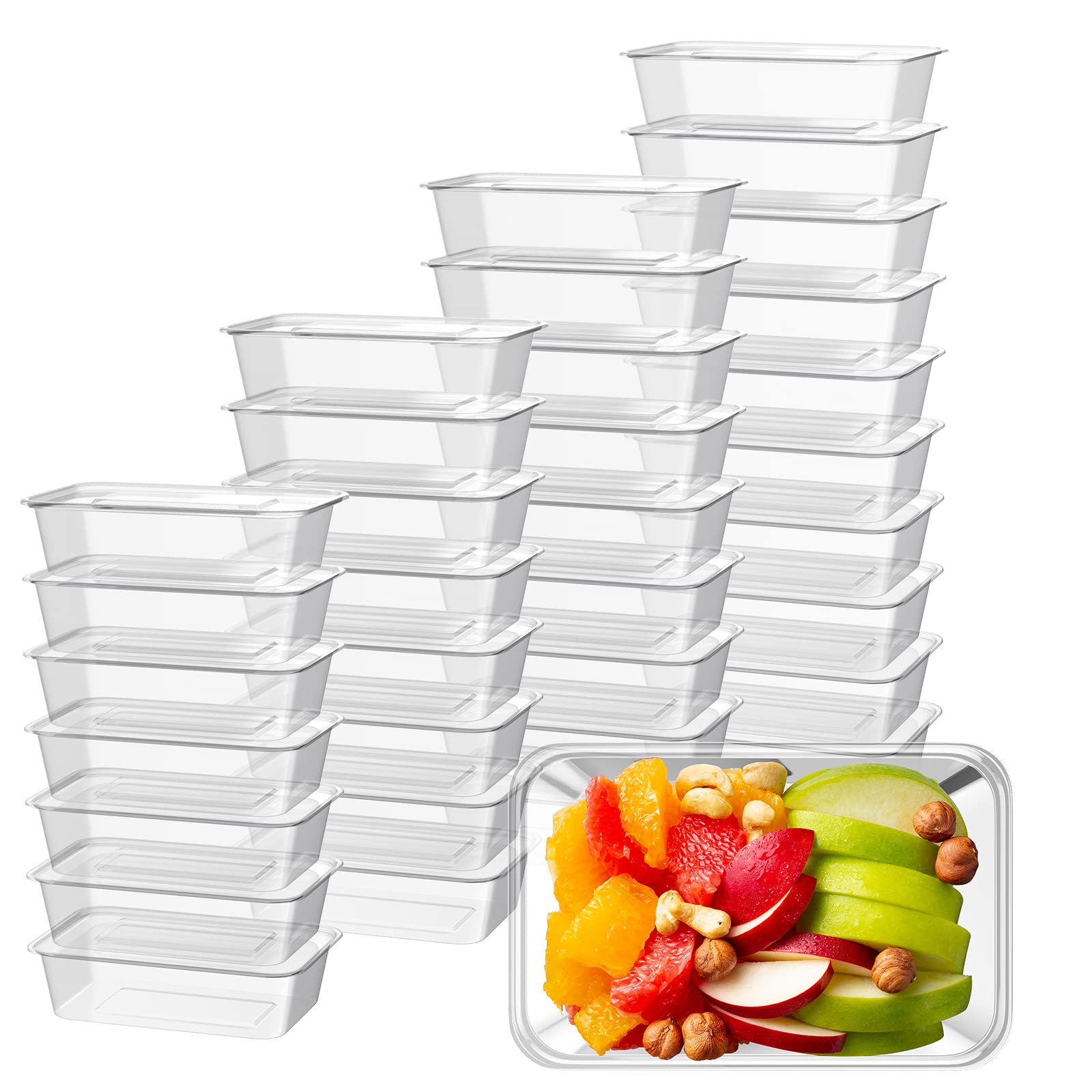 Bokon 25 oz Plastic Meal Prep Container with Lids Disposable Clear Lunch Containers Stackable Food Storage Container Box Spill proof for salad snack Microwave Dishwasher Freezer Safe(60 Pcs)