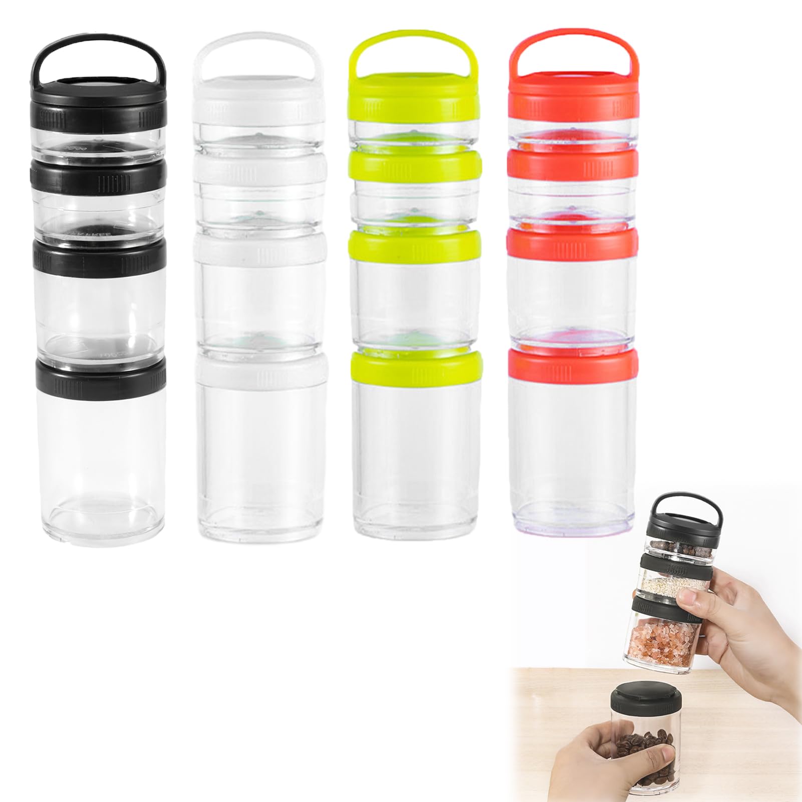 Saycker Portable Stackable Snack Container Nut Box, Snack Storage Jars and Portion Control, Food Storage Container with Lid, Twist Lock Storage Container Scale Jar(Random Color)