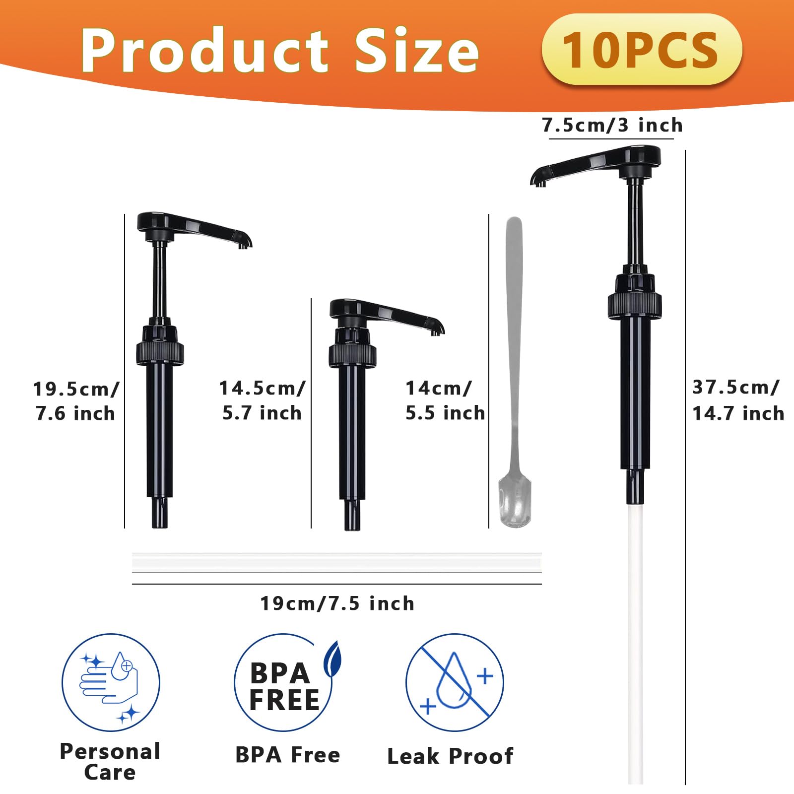 ZTTXL 10 Packs Coffee Syrup Pump Dispenser,Fits 25.4 Oz/750ml Coffee Flavoring Syrup Bottles,No Dripping, Fits Home & Coffee Bar Drinking Mixes,Free 4 Golden Spoons